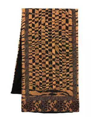 PIERRE-LOUIS MASCIA Tiger-stripe Lace-panelled Scarf - Yellow