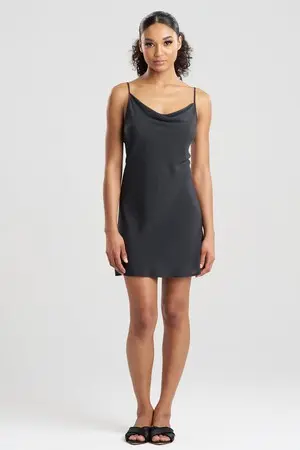 Natori Sleek Silk Modal Cowl Chemise - Black