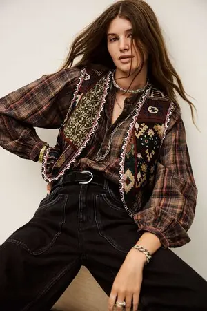 Ba&sh Shea Embroidered Checkered Shirt