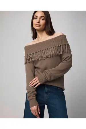Splendid Simone Fringe Sweater - Brown