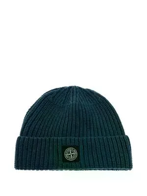 Stone Island Ribbed Wool Beanie - Blue