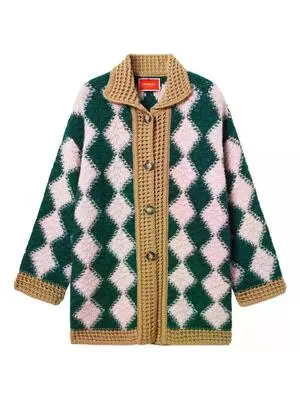 La DoubleJ Diamond Pattern Wool-blend Cardigan - Green