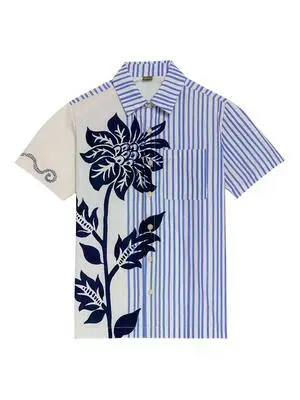 Agua Bendita Jack Floral-print Striped Shirt - Blue
