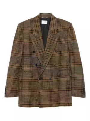 Saint Laurent Double-breasted Checked Blazer - Brown