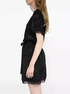 Zadig&Voltaire Lace-trimmed Floral-print Mini Dress - Black
