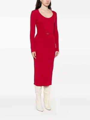 TWINSET Ribbed-knit Belted Dress - Red