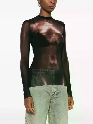 JEAN PAUL GAULTIER Body-print Mesh Top - Brown