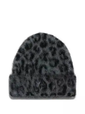 ANINE BING Elia Leopard-print Beanie - Grey