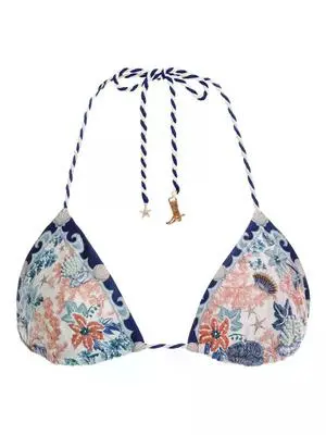 Agua Bendita Floral Print Triangle Bikini Top - White