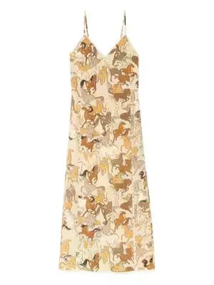 Zadig&Voltaire Horse-print Slip Midi Dress - Neutrals