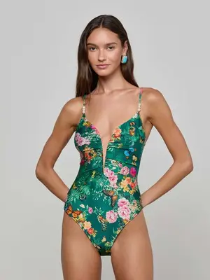 L'Agence Lilou One-piece Swimsuit - Bottle Green Multi Charonda Butterfly