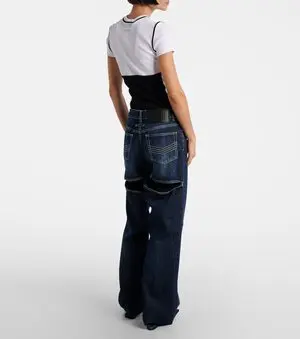 JEAN PAUL GAULTIER Cutout High-rise Wide-leg Jeans - Blue
