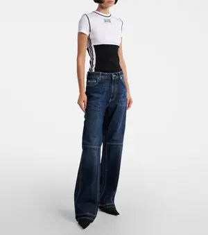 JEAN PAUL GAULTIER Cutout High-rise Wide-leg Jeans - Blue