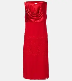 FERRAGAMO Draped Silk Midi Dress - Red