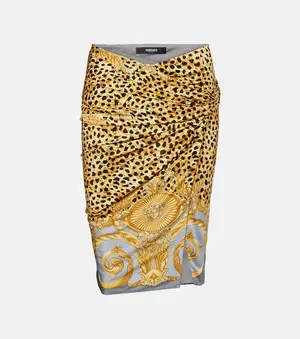 Versace Printed Gathered Jersey Miniskirt