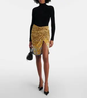Versace Printed Gathered Jersey Miniskirt