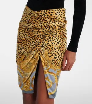 Versace Printed Gathered Jersey Miniskirt
