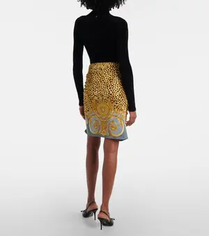 Versace Printed Gathered Jersey Miniskirt
