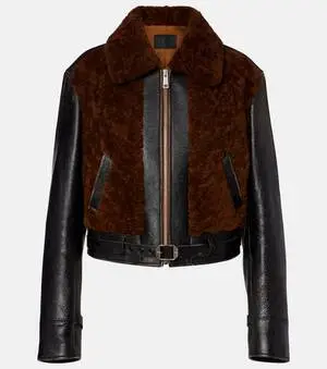 Prada Belted Shearling-trimmed Leather Jacket - Brown