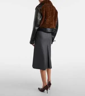 Prada Belted Shearling-trimmed Leather Jacket - Brown