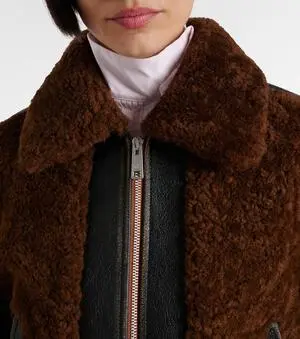 Prada Belted Shearling-trimmed Leather Jacket - Brown