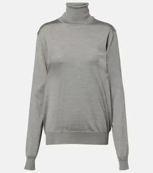 THE ROW Liwen Silk Turtleneck Top - Grey