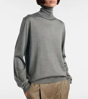 THE ROW Liwen Silk Turtleneck Top - Grey