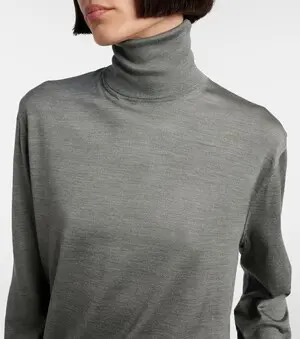 THE ROW Liwen Silk Turtleneck Top - Grey