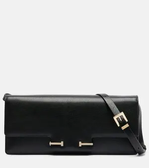TOM FORD Double T Leather Shoulder Bag - Black