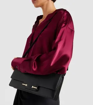 TOM FORD Double T Leather Shoulder Bag - Black
