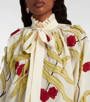 La DoubleJ Cerere Embroidered Silk Blouse