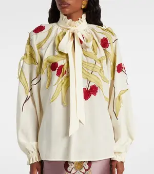La DoubleJ Cerere Embroidered Silk Blouse