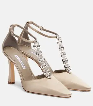 Manolo Blahnik Molara Embellished Satin Pumps - Beige