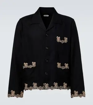 BODE Laurelist Wool Flannel Overshirt - Black
