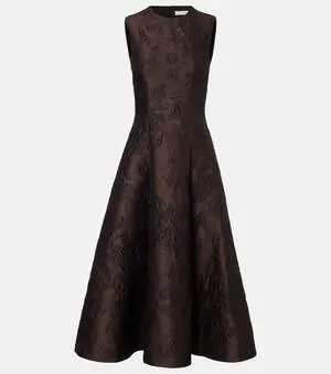 EMILIA WICKSTEAD Flared Embroidered Midi Dress - Brown
