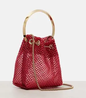 JIMMY CHOO Bon Bon Small Embellished Bucket Bag - Red