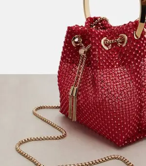 JIMMY CHOO Bon Bon Small Embellished Bucket Bag - Red