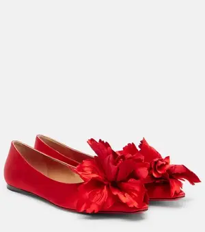 FERRAGAMO Gemy Floral-appliqué Satin Ballet Flats
