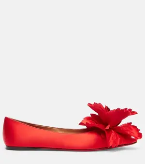 FERRAGAMO Gemy Floral-appliqué Satin Ballet Flats