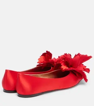 FERRAGAMO Gemy Floral-appliqué Satin Ballet Flats