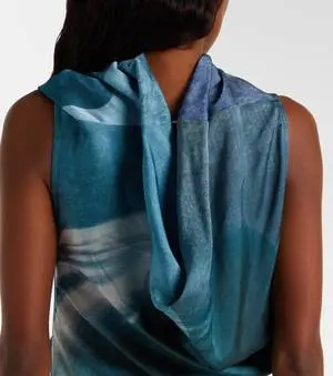 JEAN PAUL GAULTIER Printed Draped Satin Maxi Dress