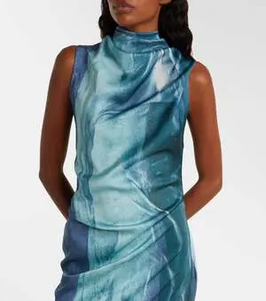 JEAN PAUL GAULTIER Printed Draped Satin Maxi Dress