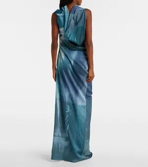 JEAN PAUL GAULTIER Printed Draped Satin Maxi Dress