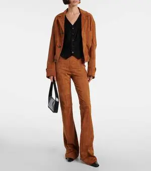 Stouls Gege High-rise Suede Flared Pants - Brown