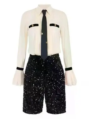 Elisabetta Franchi Sequin-embellished Tie-neck Playsuit - White