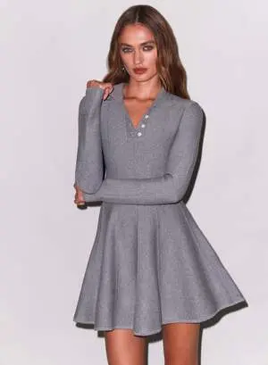 FLEUR DU MAL Henley Flared Corset Dress - Medium Heather Grey