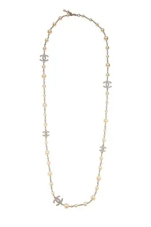 CHANEL CC Faux Pearl Long Necklace