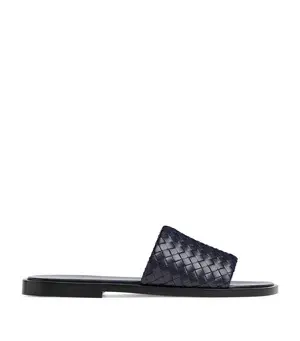 Bottega Veneta Leather Intrecciato Elio Sandals - Blue