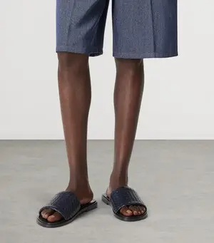 Bottega Veneta Leather Intrecciato Elio Sandals - Blue