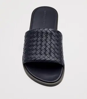 Bottega Veneta Leather Intrecciato Elio Sandals - Blue